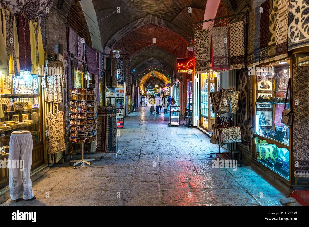 Alley with shops on Bazaar of Isfahan next to Naqsh-e Jahan Square ...