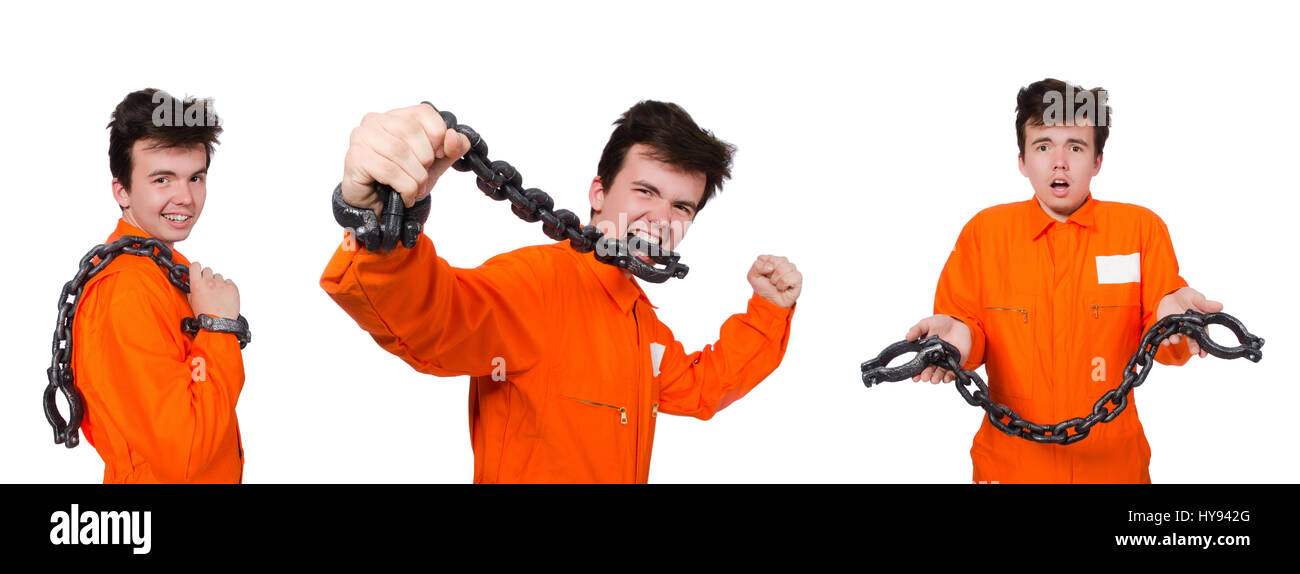 Young inmate with chains isolated on the white Stock Photo - Alamy