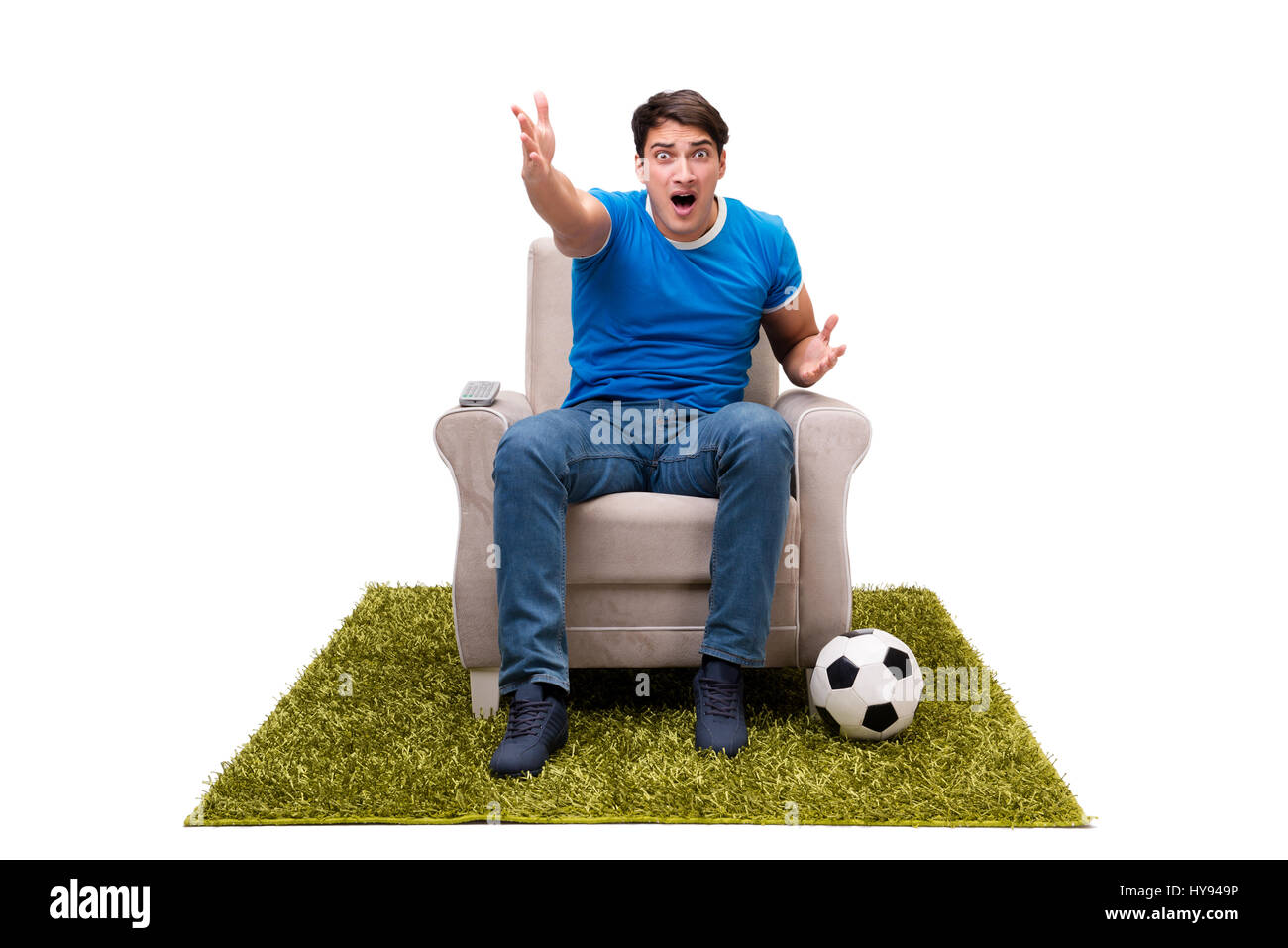 Man watching sports isolated on white background Stock Photo - Alamy