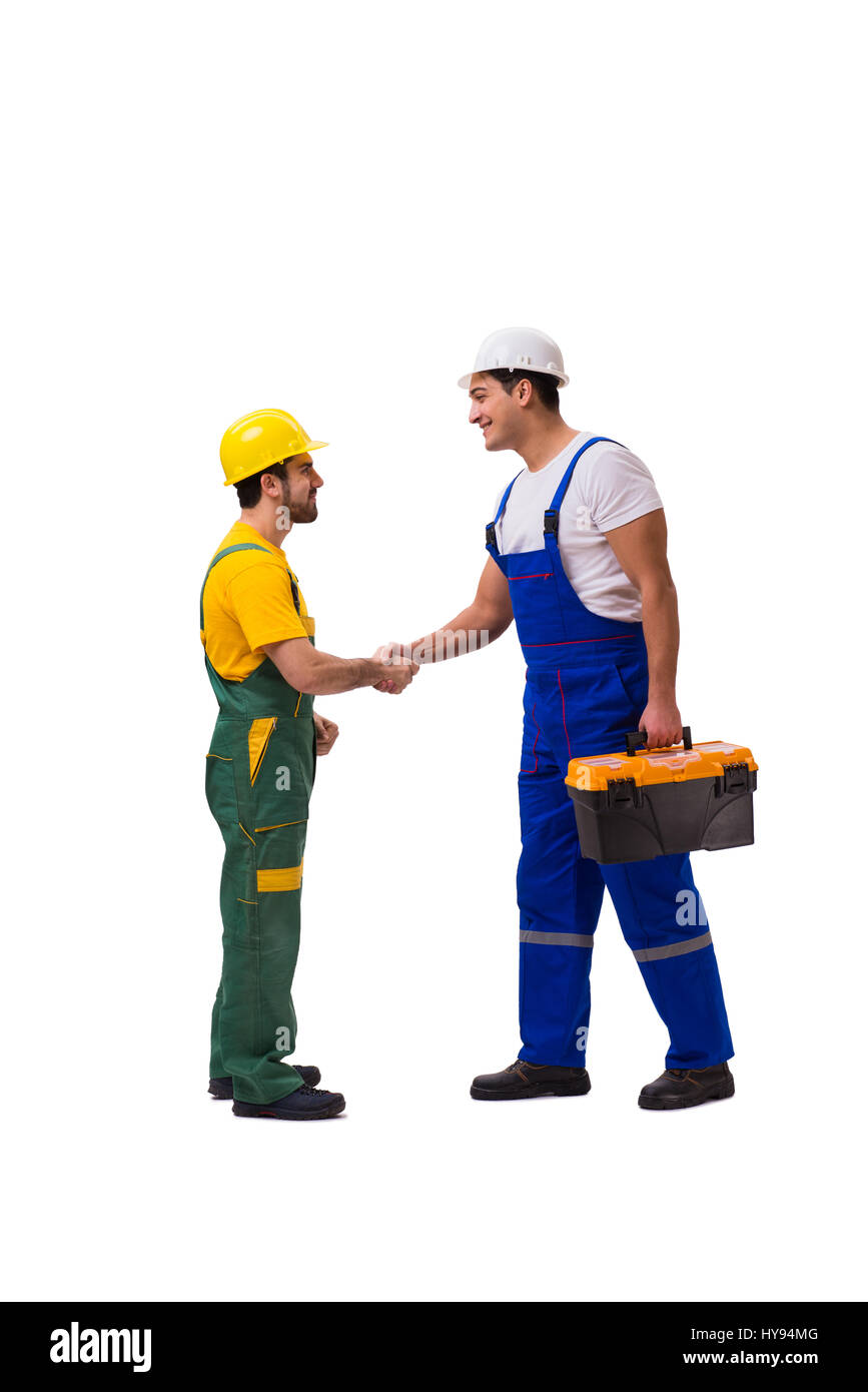 Two workers isolated on the white background Stock Photo - Alamy