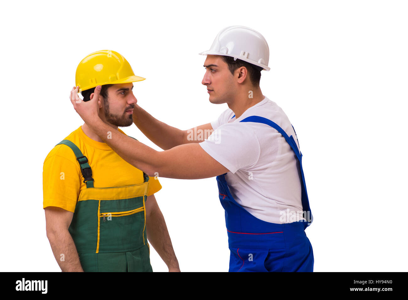 Two workers isolated on the white background Stock Photo - Alamy