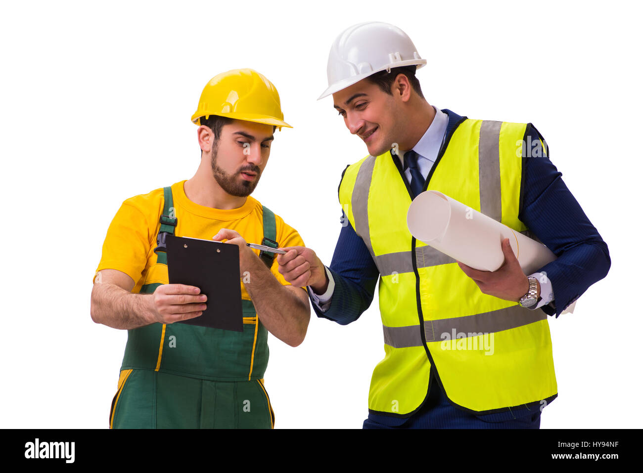 Two workers isolated on the white background Stock Photo - Alamy