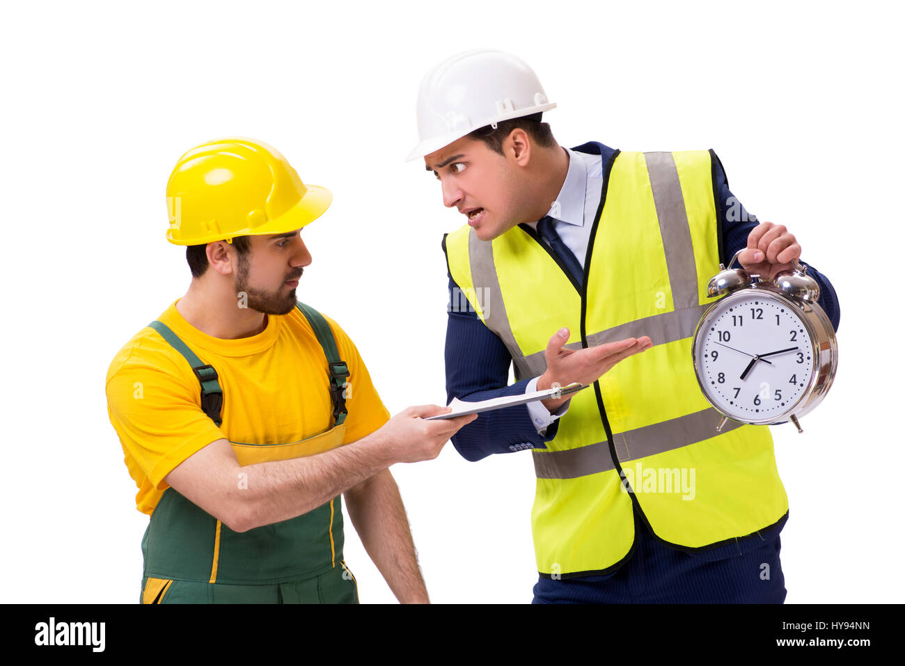 Two workers isolated on the white background Stock Photo - Alamy
