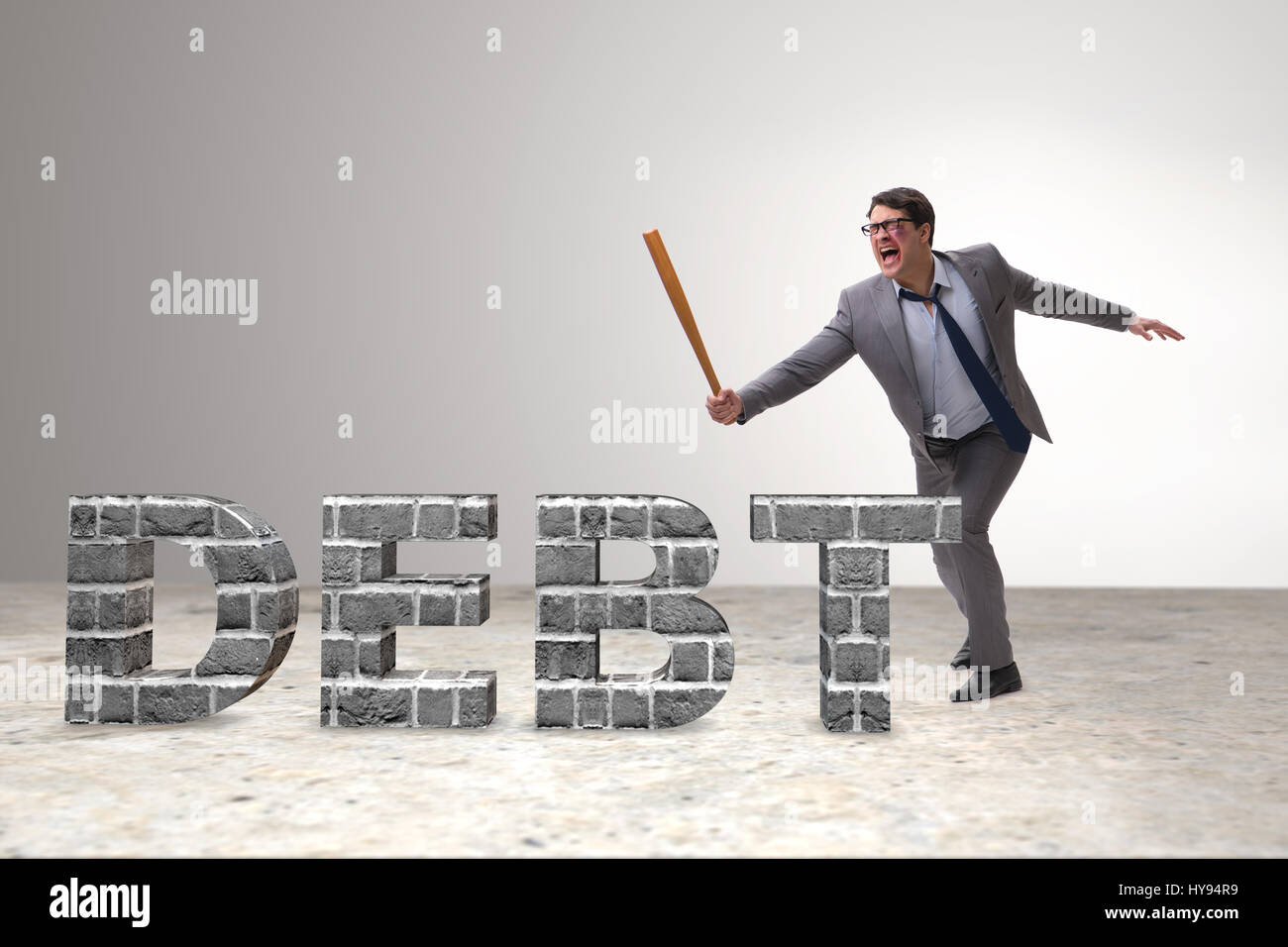 Angry man with baseball bat debt burden Stock Photo - Alamy