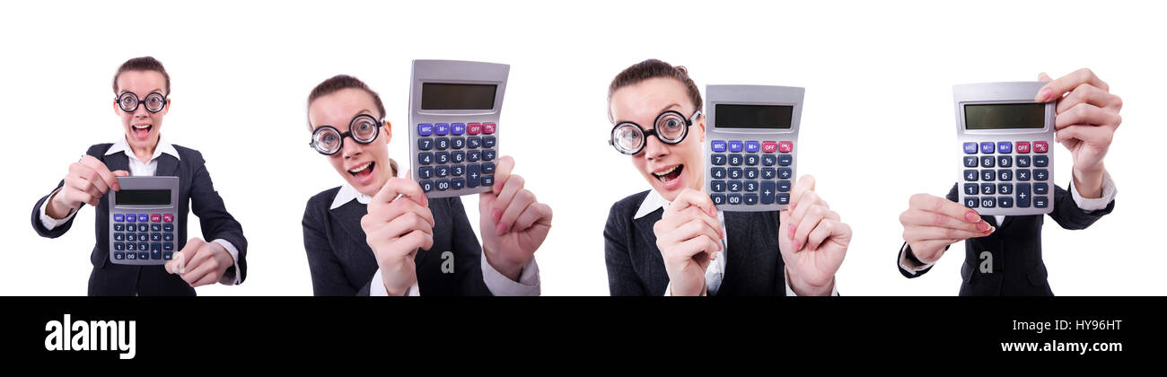 Nerd girl with calculator Cut Out Stock Images & Pictures - Alamy