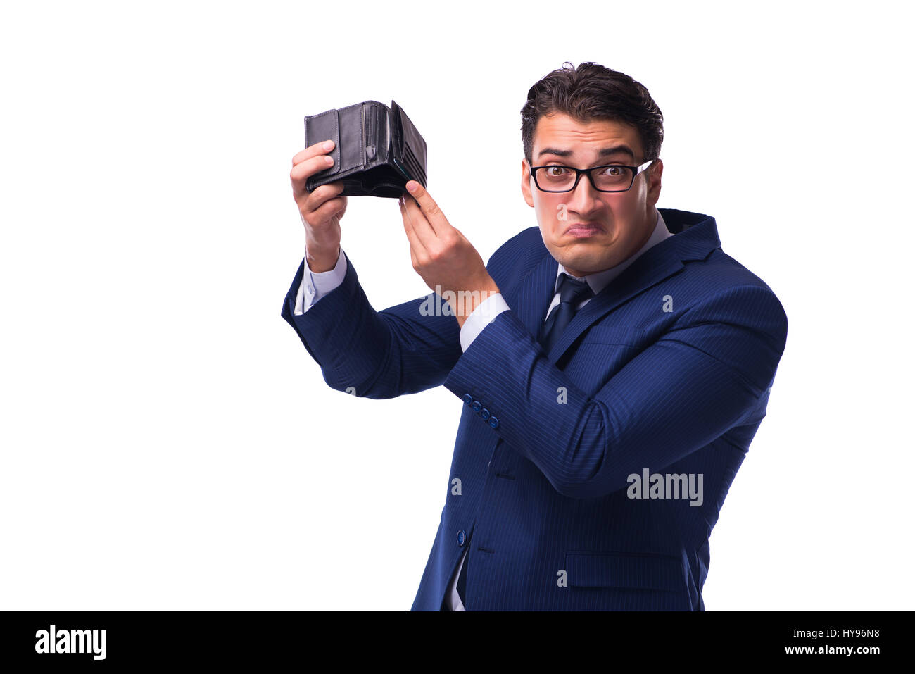 Bankrupt broke businessman with empty wallet on white background Stock ...