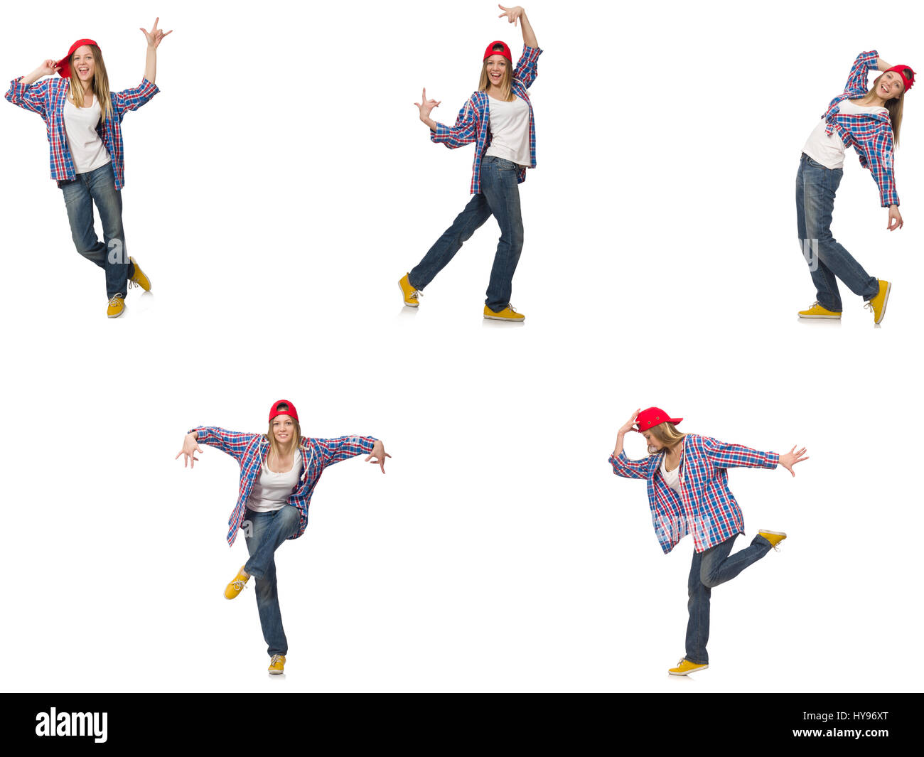 Collage of woman dancing isolated on white Stock Photo - Alamy