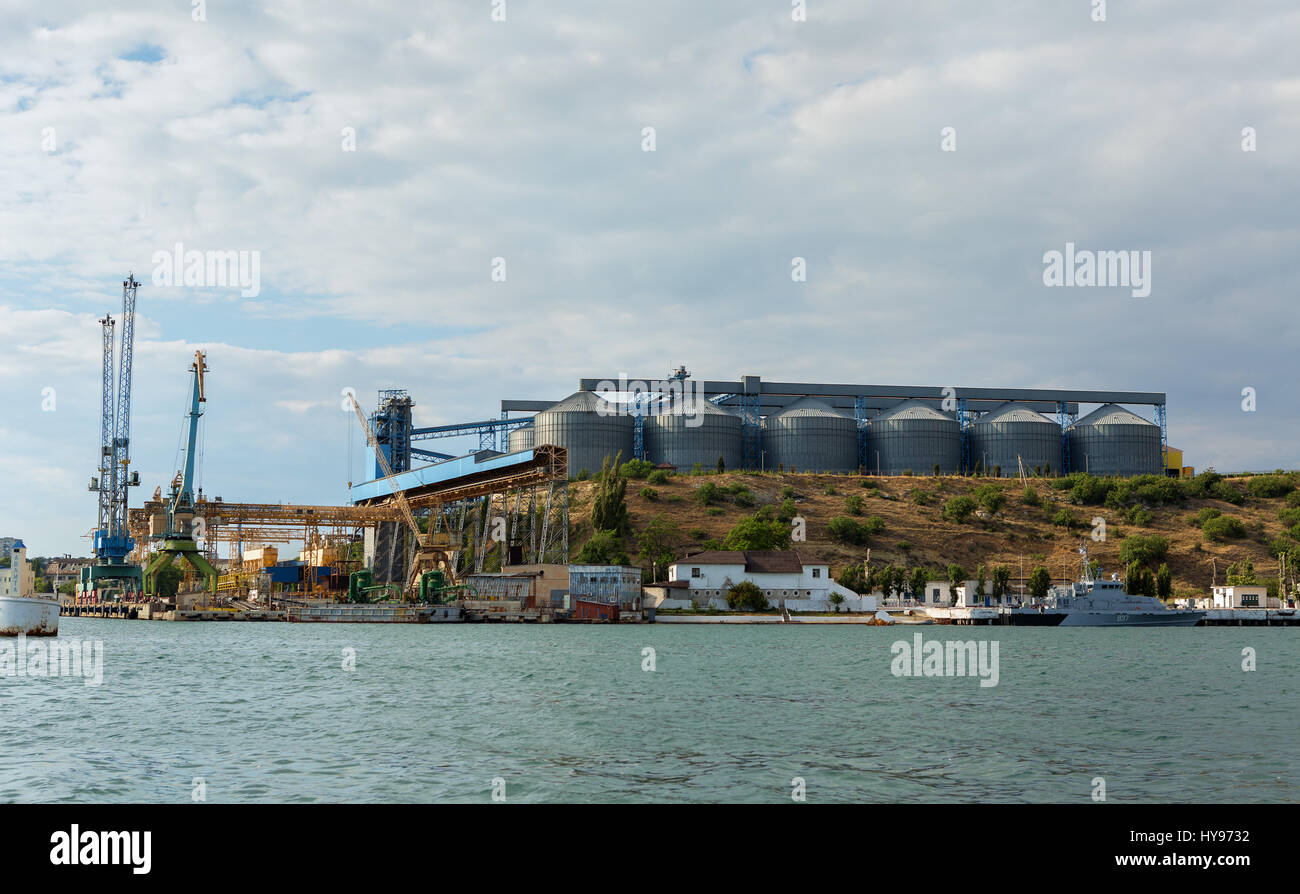 Granary and cargo port cranes in Sevastopol Bay Stock Photo - Alamy
