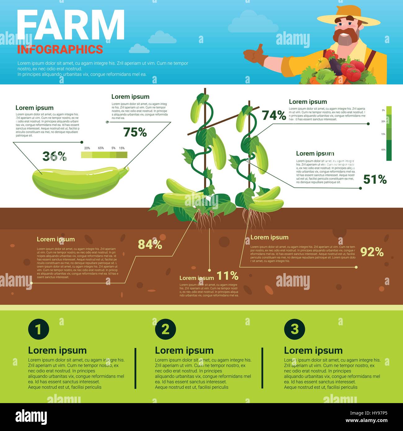 Farming Infographics Eco Friendly Organic Natural vegetable Growth Farm ...