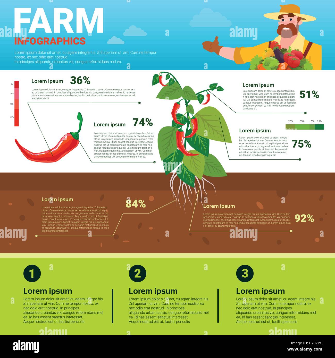 Farming Infographics Eco Friendly Organic Natural vegetable Growth Farm ...