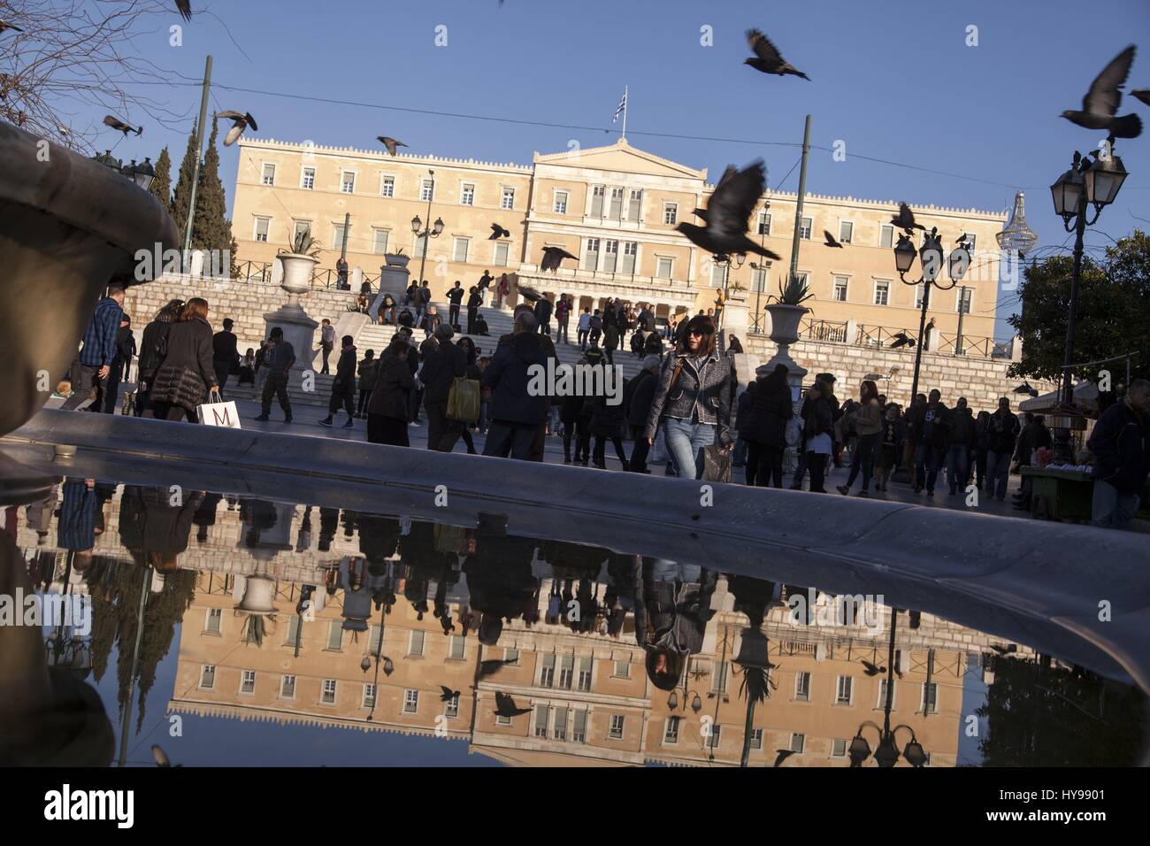 Reflection of Greek Parliament in Athens. 22.02.2017 | usage worldwide ...
