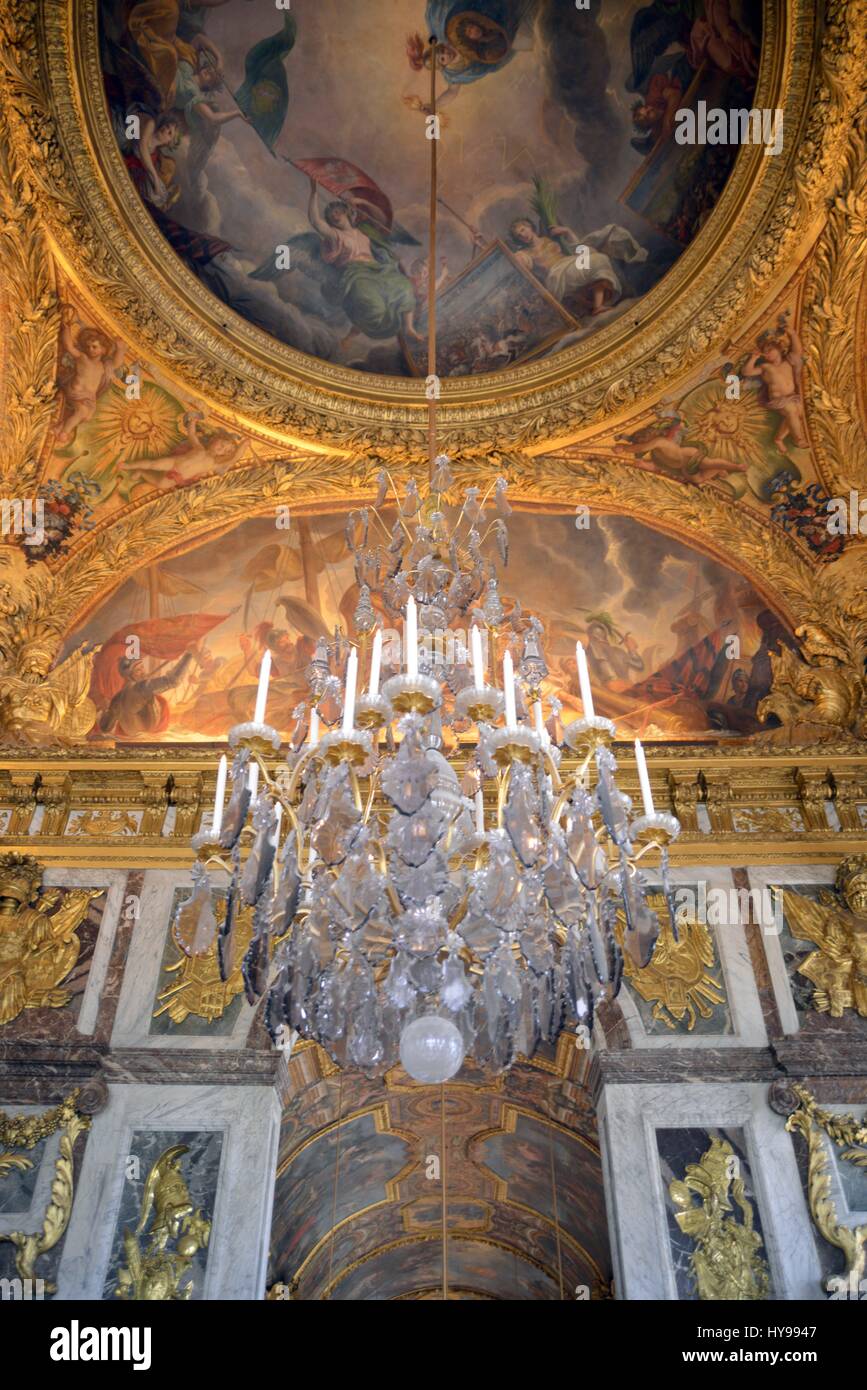 The ceiling of the War Hall in the palace of Versailles on June ...