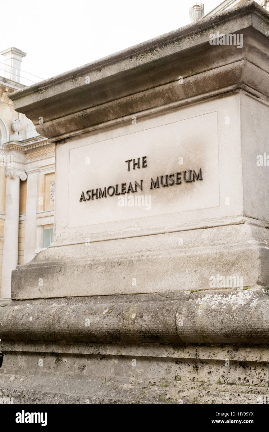 Sign at the entrance for the Ashmolean Museum in Oxford. England ...