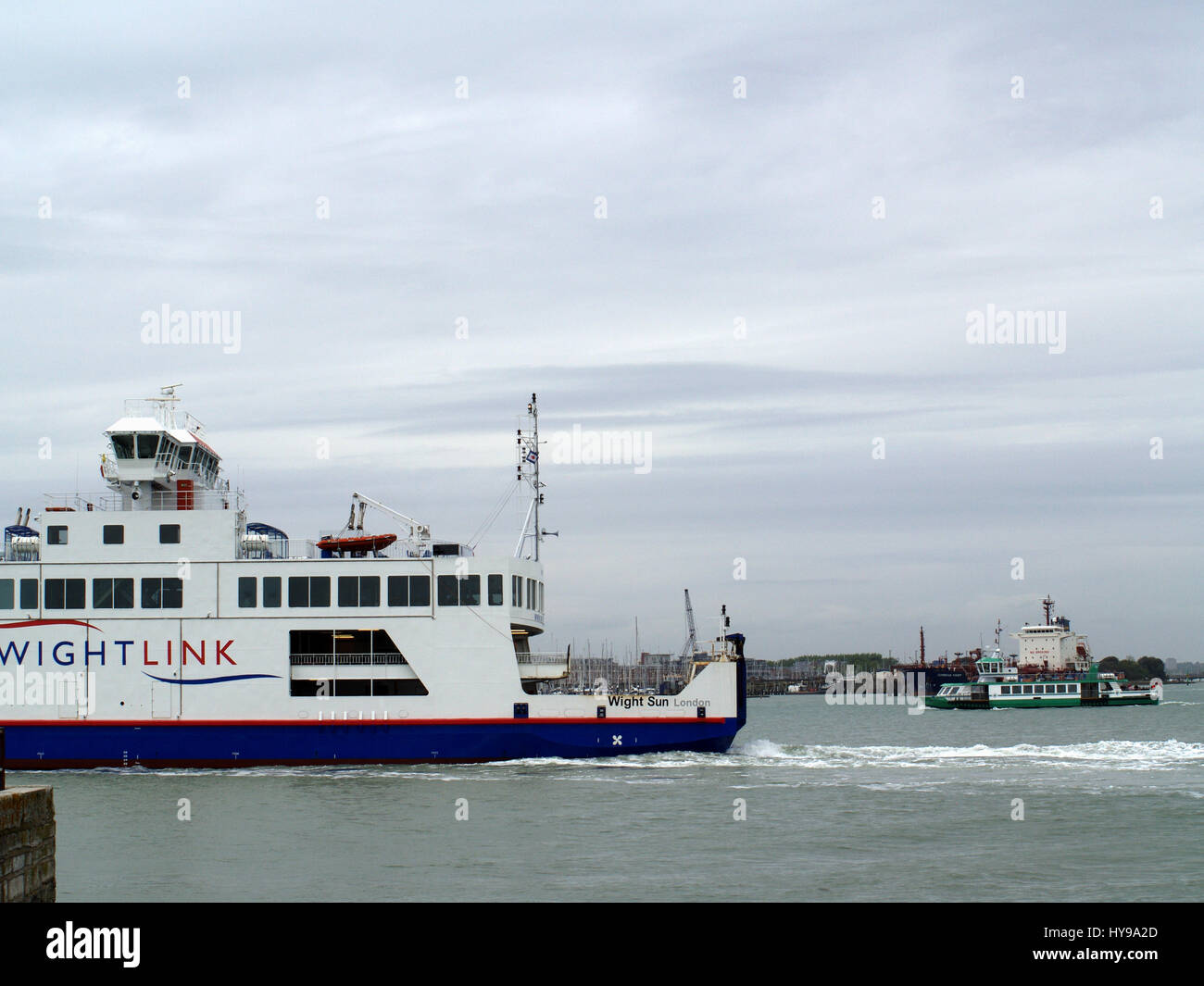 Wightlink ferry, Wight Sun leaving Portsmouth Harbour from Southsea Sea ...