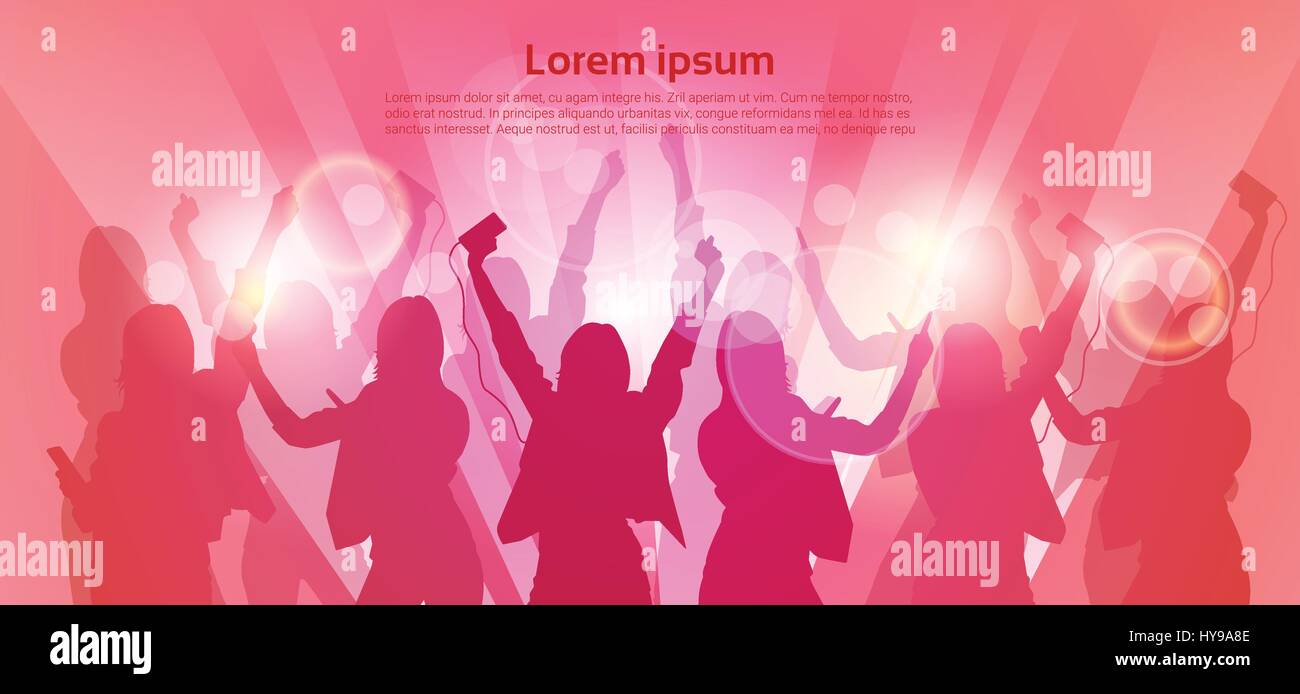 Silhouette Woman Group Dancing Night Club Light Stock Vector Image ...