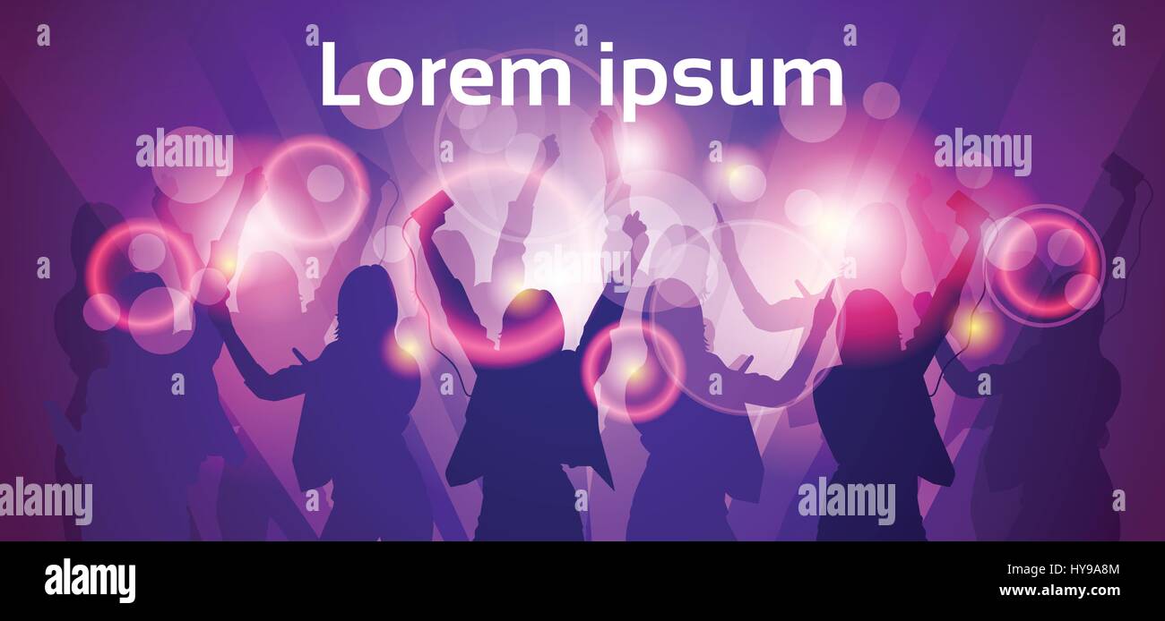 Silhouette Woman Group Dancing Night Club Light Stock Vector Image ...