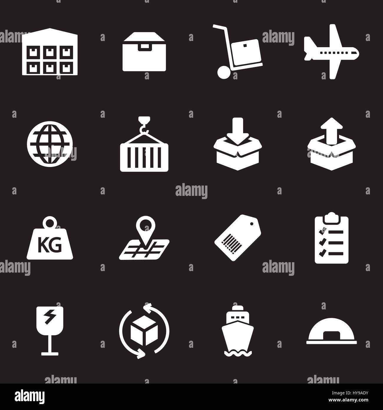 Vector white logistics icons set on black background Stock Vector Image ...