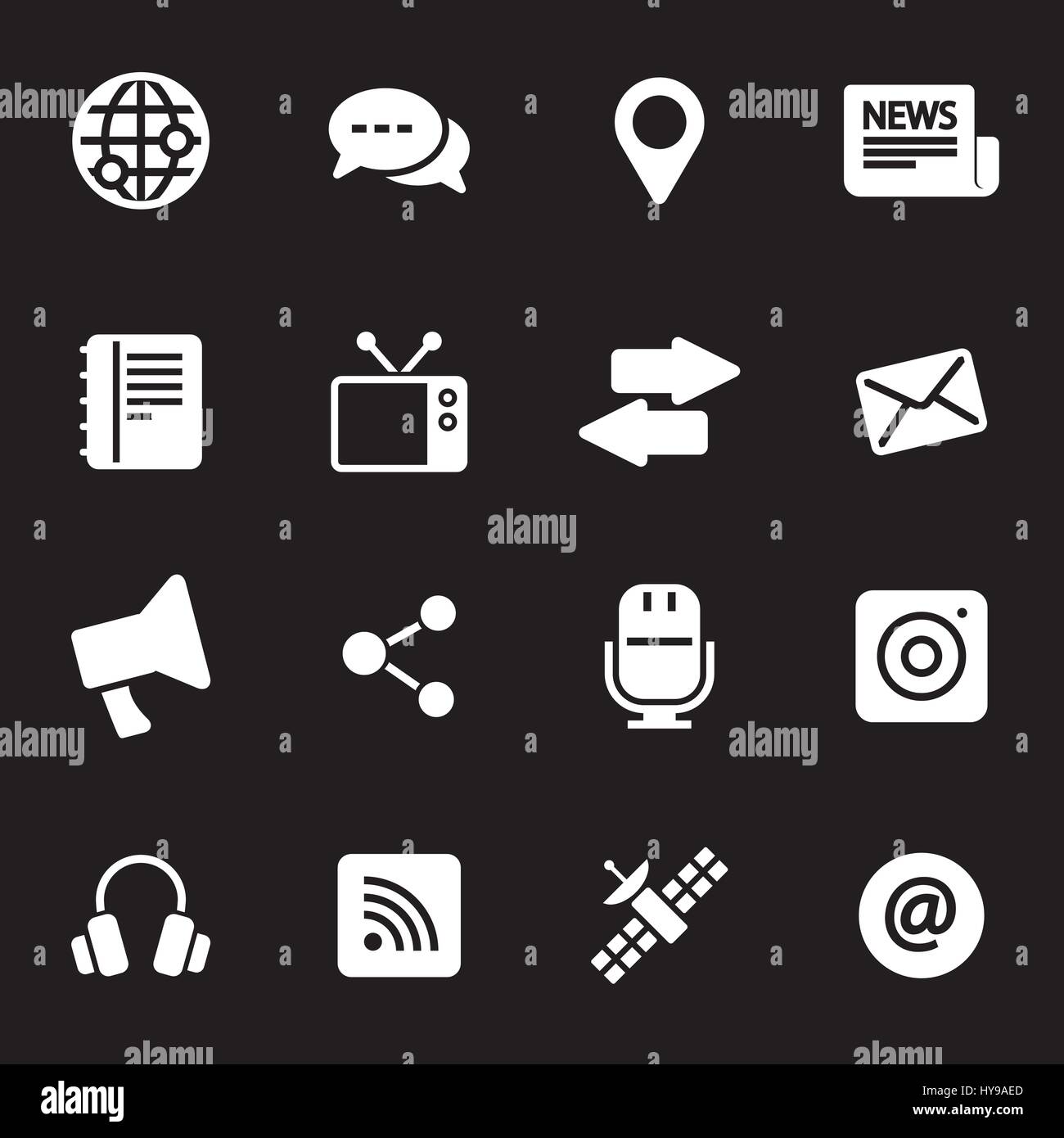 Vector white media icons set on black background Stock Vector Image ...
