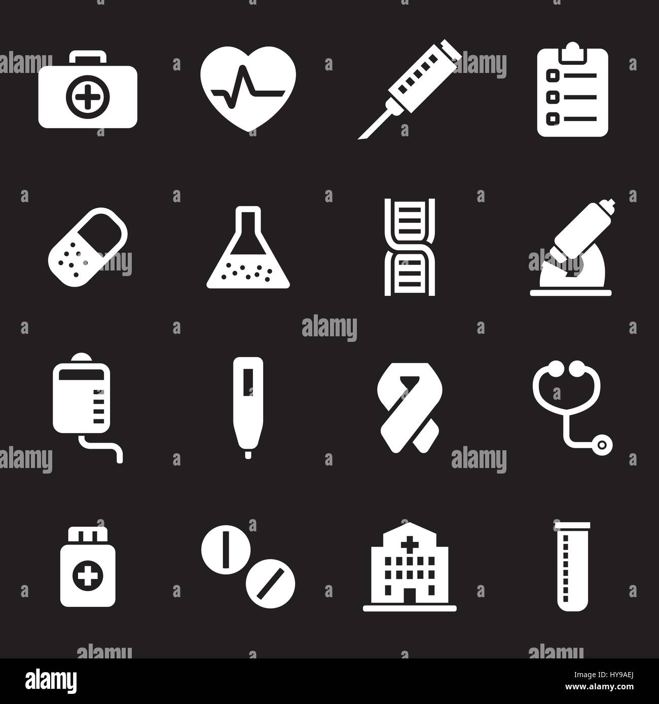 Vector white medical icons set on black background Stock Vector Image ...