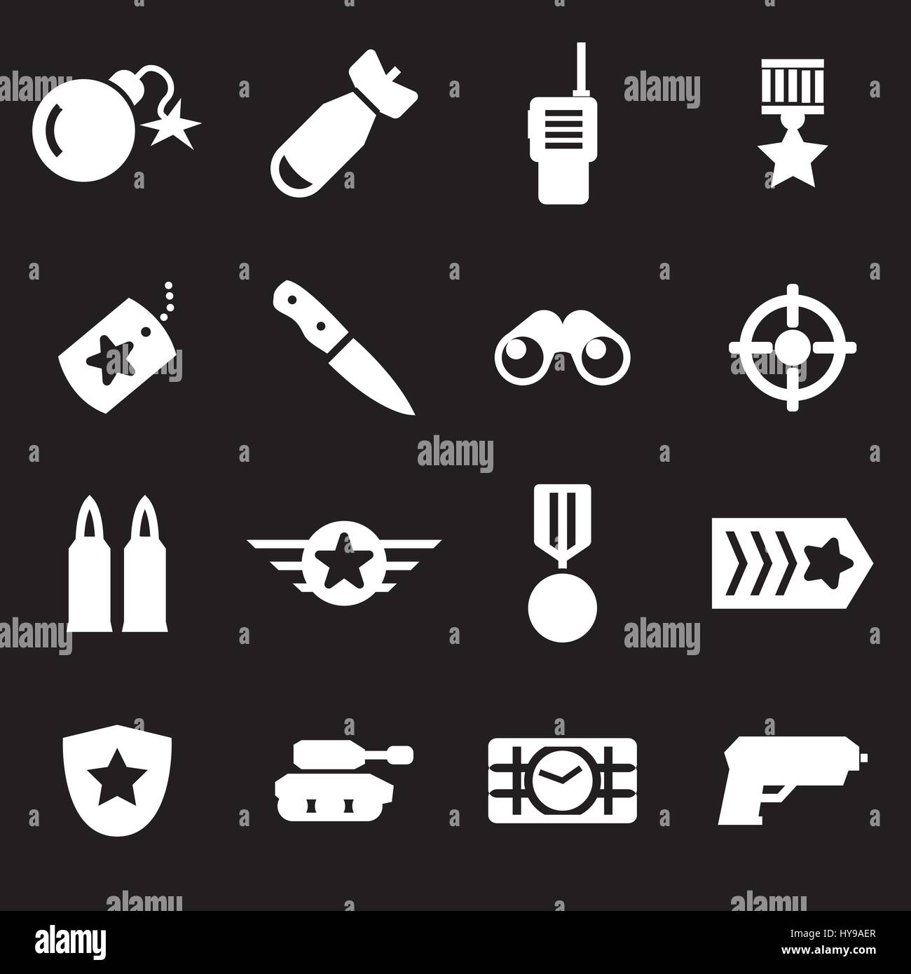 Vector white military icons set on black background Stock Vector Image ...
