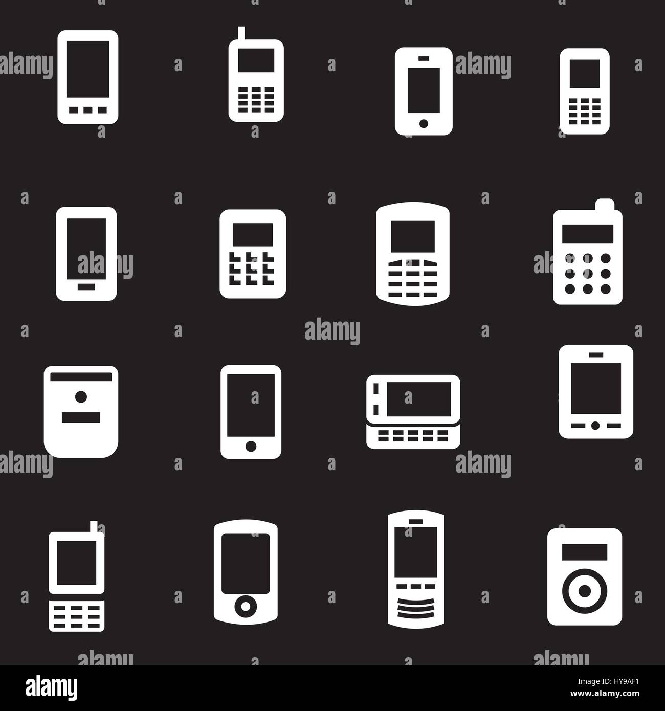 Vector white mobile icons set on black background Stock Vector Image ...