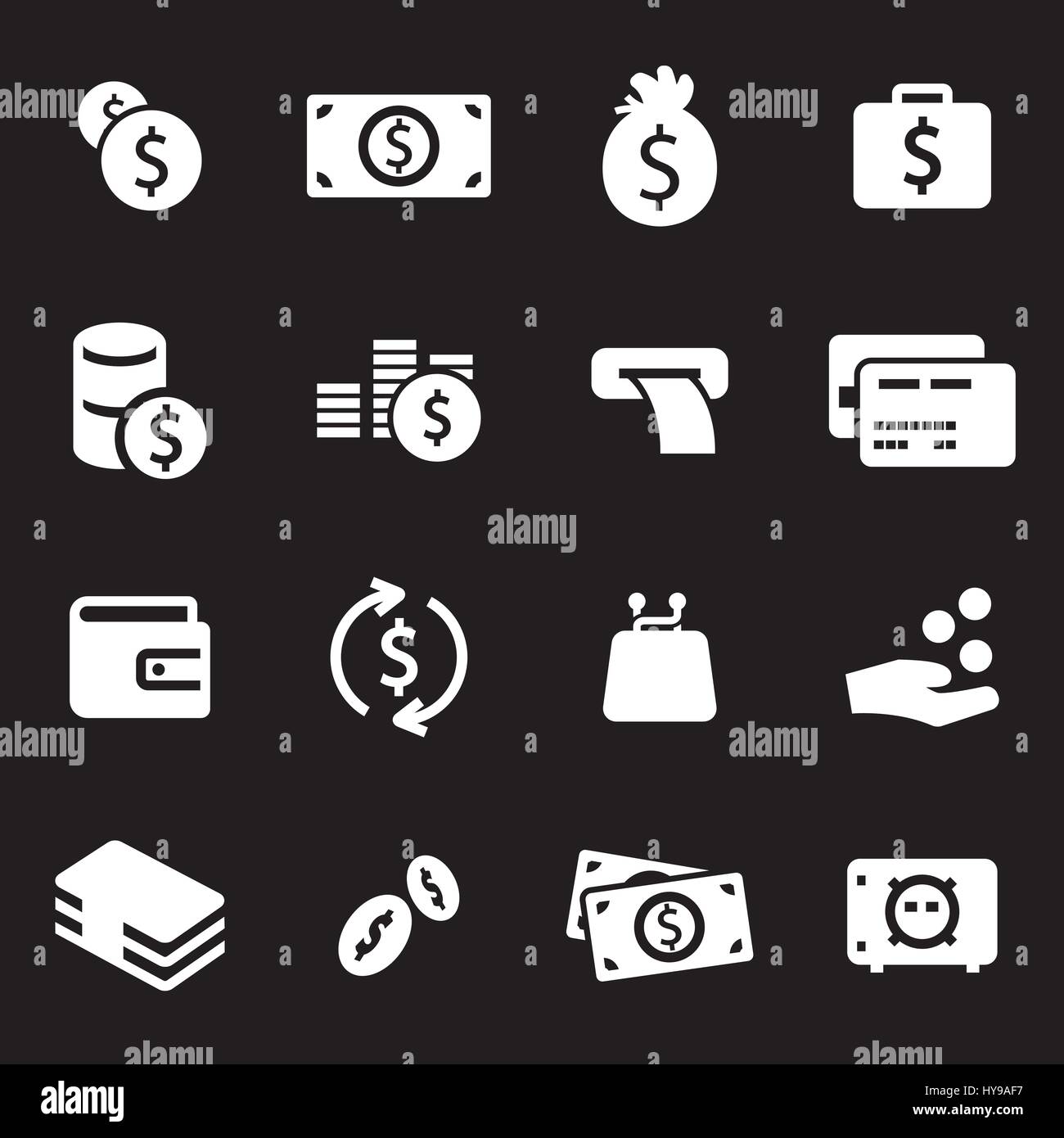 Vector white money icons set on black background Stock Vector Image ...