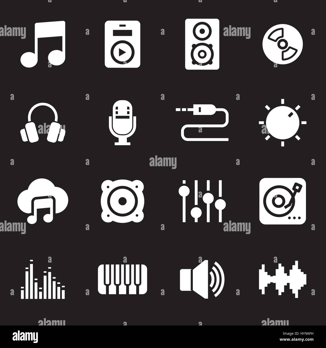 Vector white music icons set on black background Stock Vector Image ...