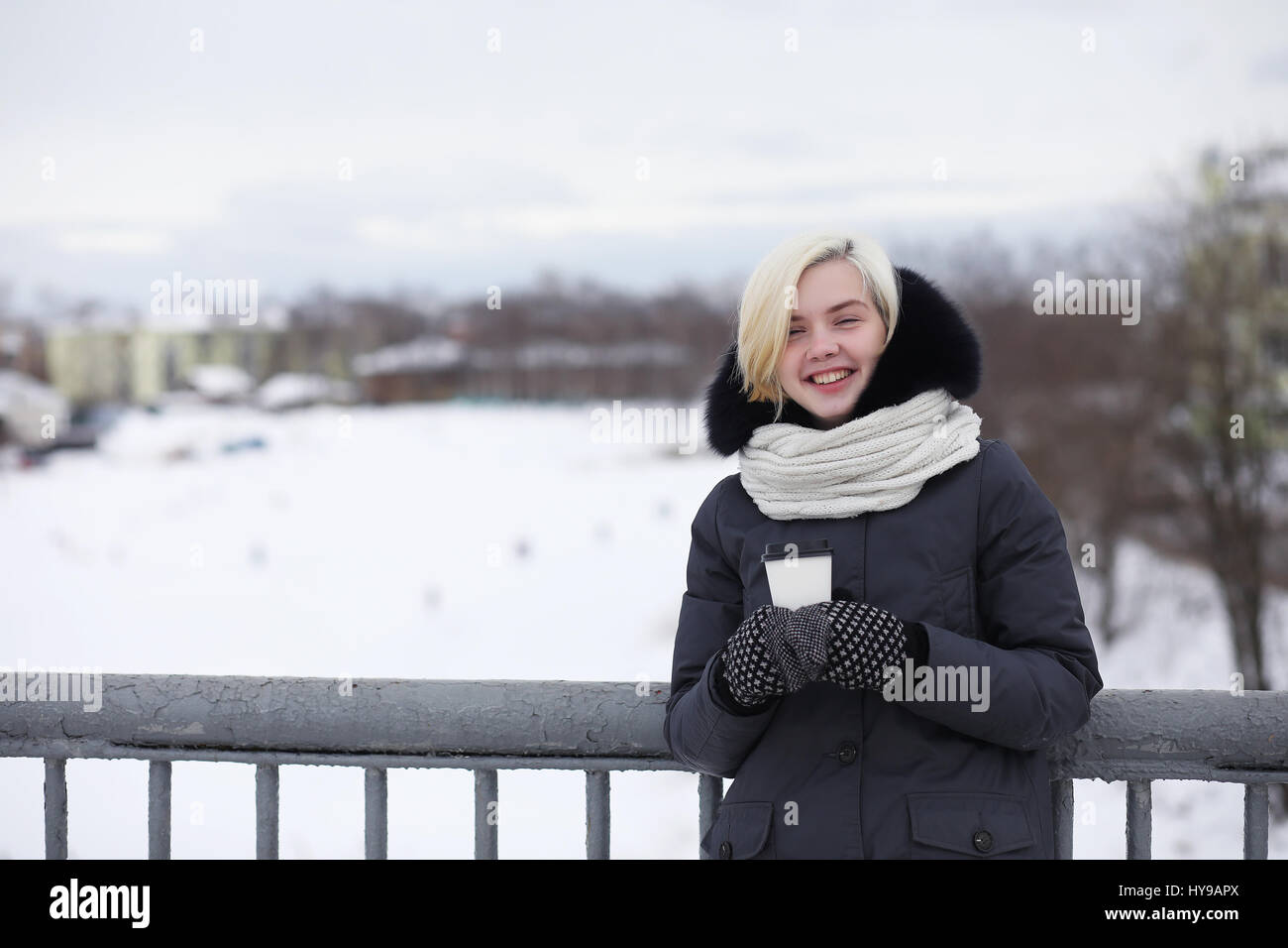 Young beautiful girls on a walk in winter Stock Photo - Alamy