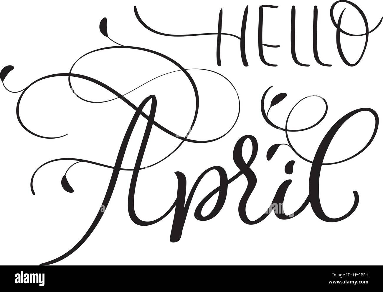 Hello April text on white background. Hand drawn vintage Calligraphy ...