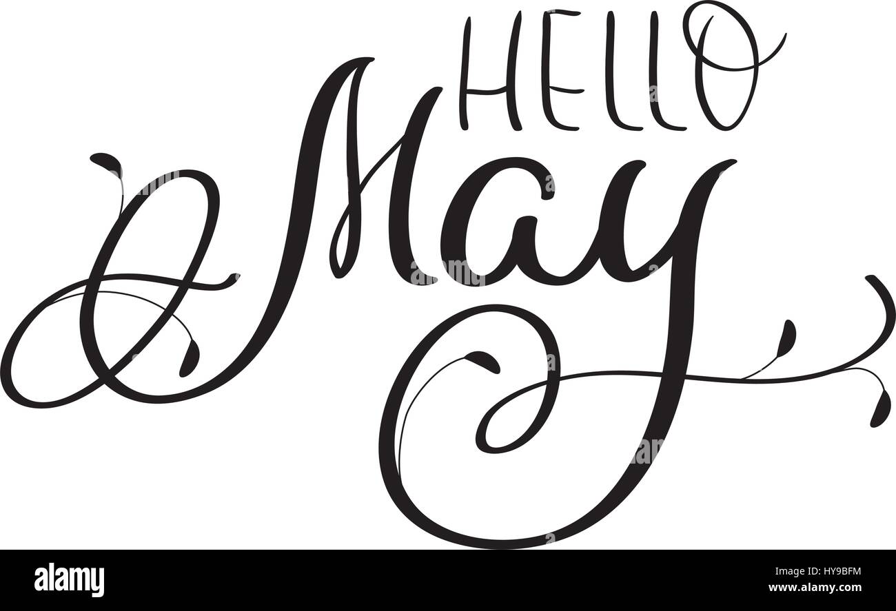 Hello May text on white background. Hand drawn vintage Calligraphy ...