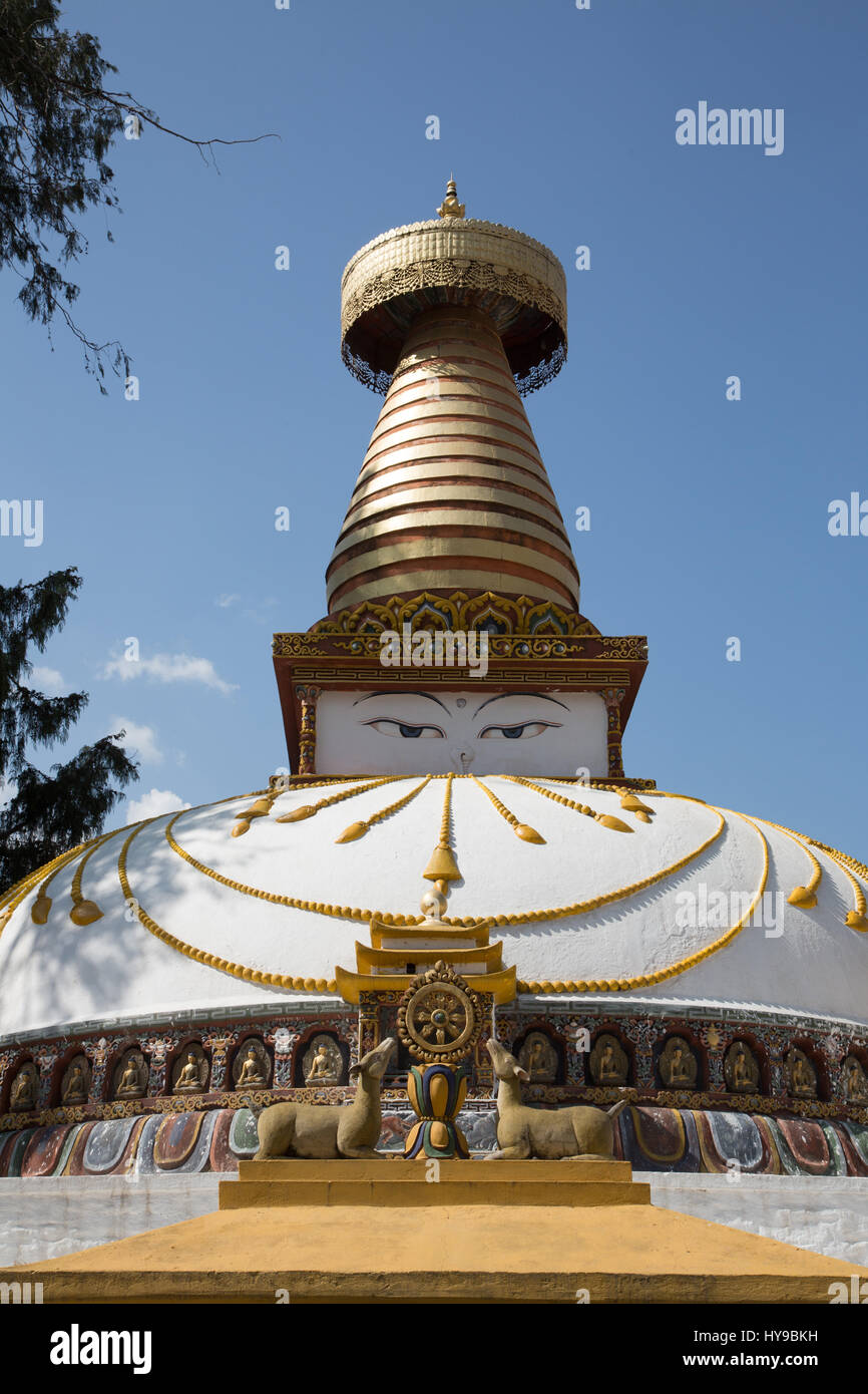 A Nepalese-style stupa with the all-seeing eyes of Buddha in Punakha ...