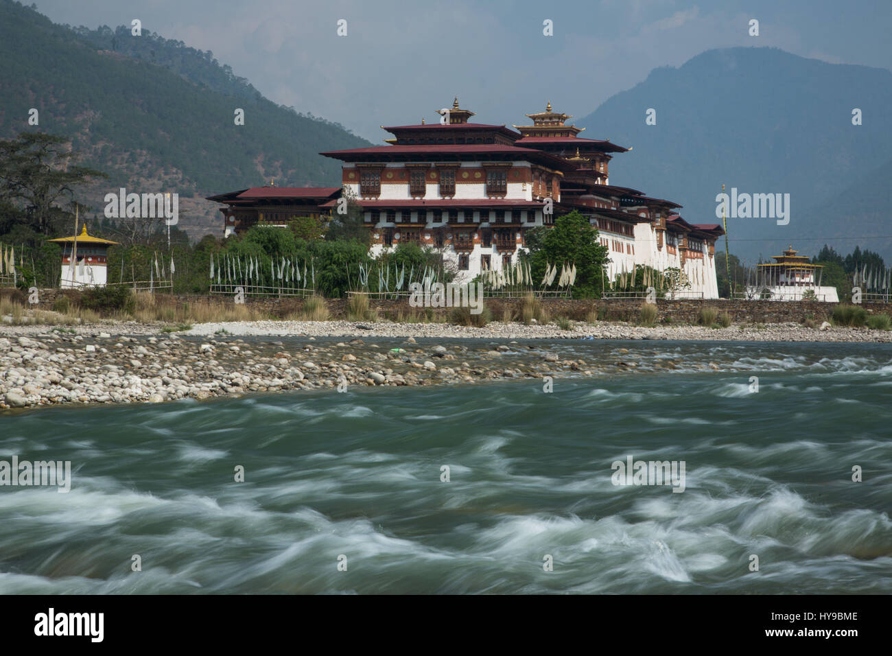 Punakha Dzong across the Pho Chhu River. Punakha, Bhutan Stock Photo ...