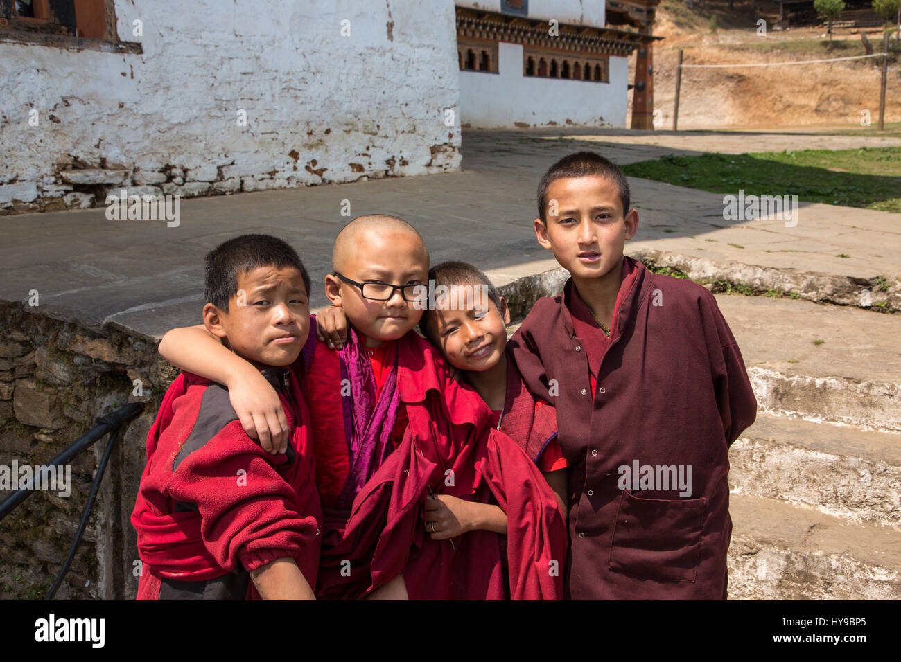 Four young novice monks in the Talo Buddhist Monastery pose for their ...