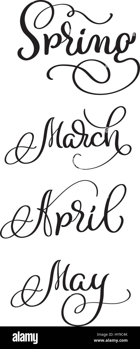 spring Months march april may words on white background. Hand drawn ...