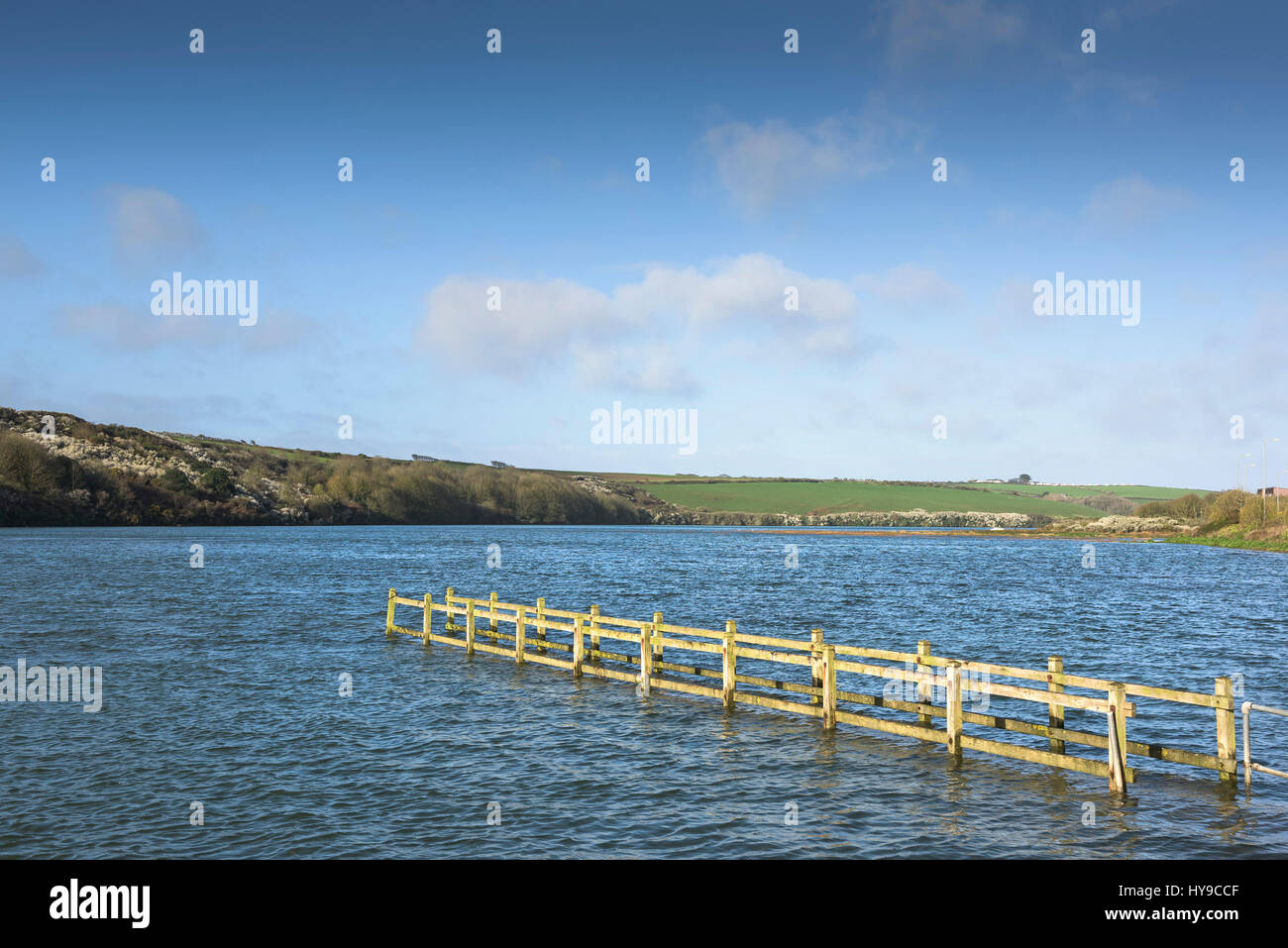 Gannel Estuary Spring tide High tide Submerged bridge Flooding Sunny ...