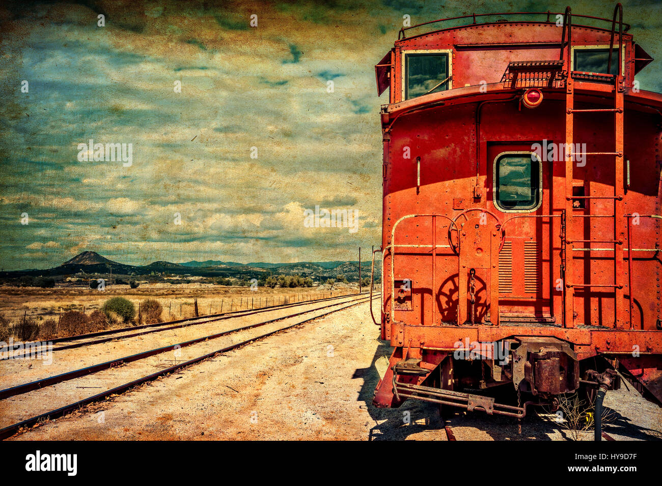 The back of a caboose sitting on a southern California railway Stock ...