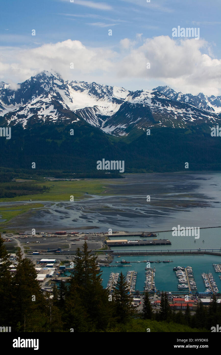 A view overlooking the city and harbor of Seward, Alaska Stock Photo ...
