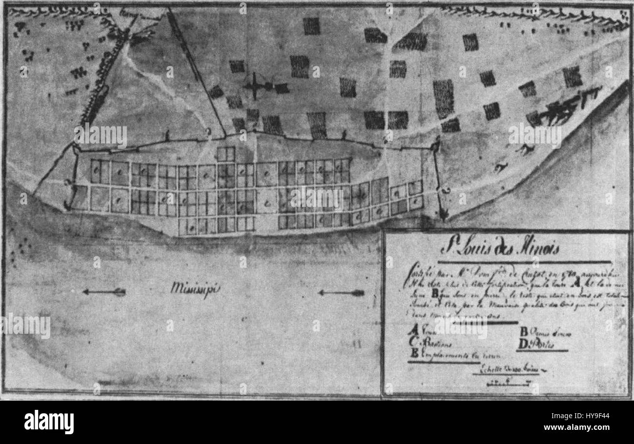 This historical piece, titled 'Stlouis1780', depicts an important ...