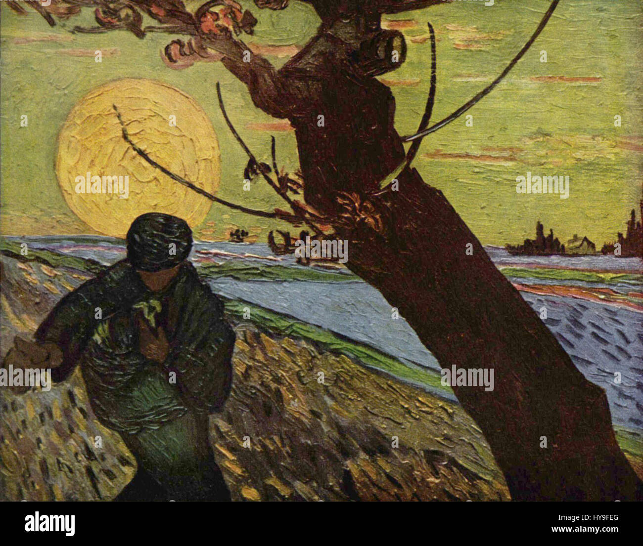 This artwork by Vincent van Gogh features a vivid, emotional landscape ...