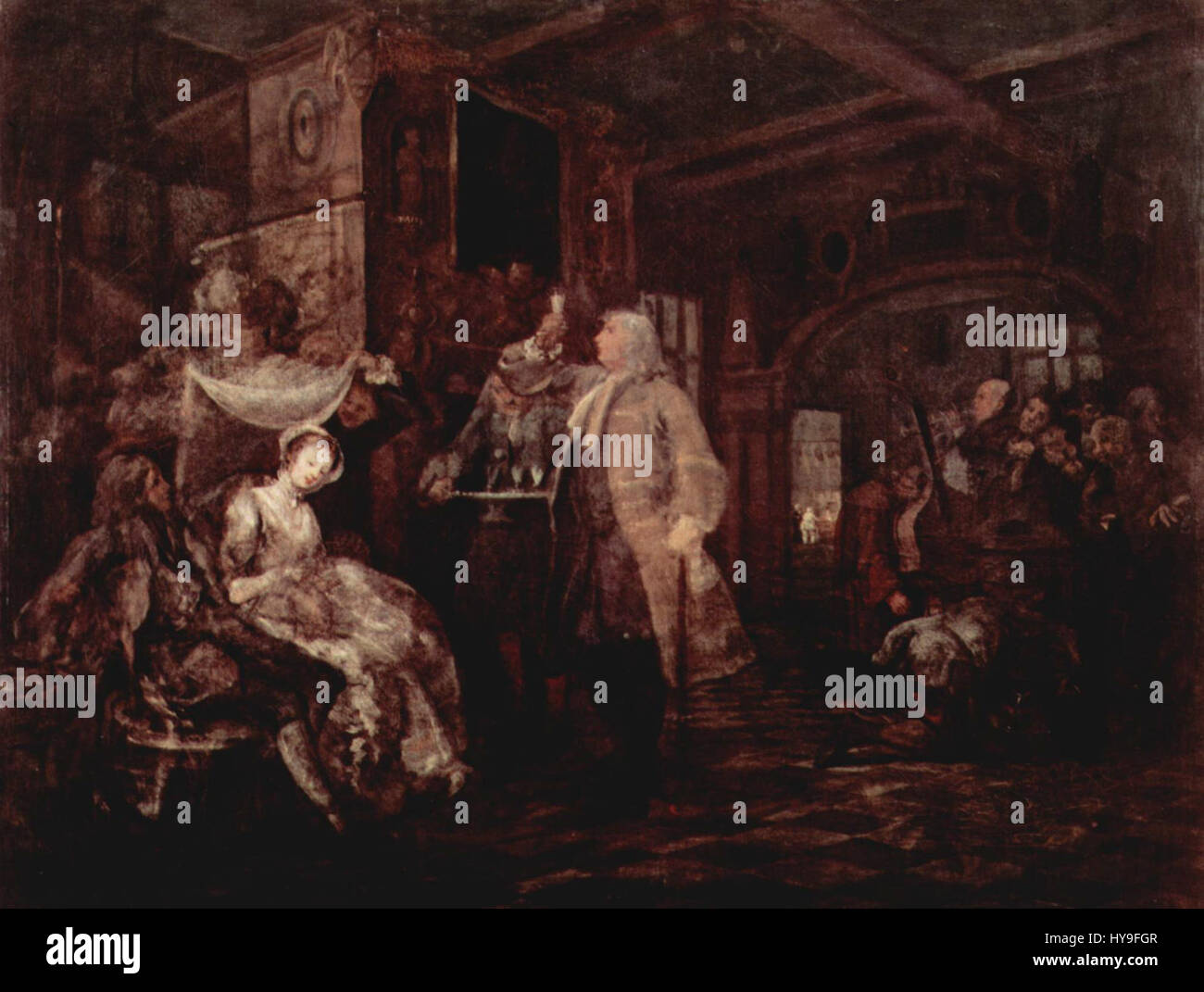 An engraving by William Hogarth, showcasing a detailed scene from one ...