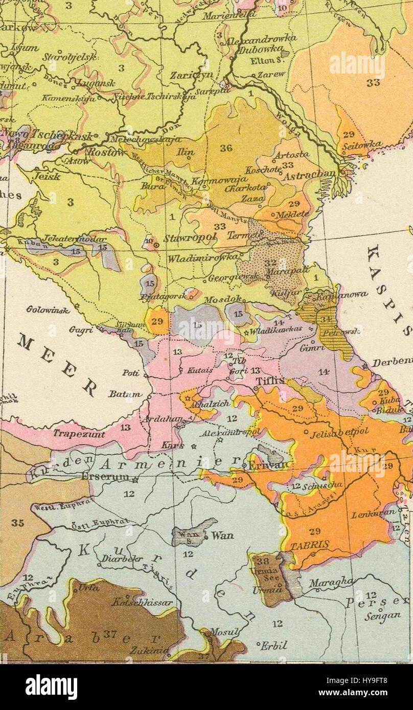Richard Andree's 'Volkerkarte von Russland' (1881) is a detailed map ...