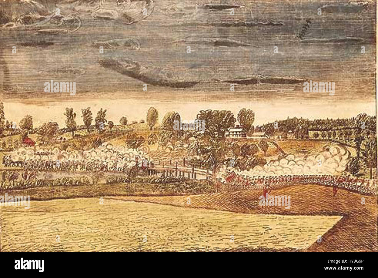 This detail of the North Bridge fight, part of the Battle of Concord ...