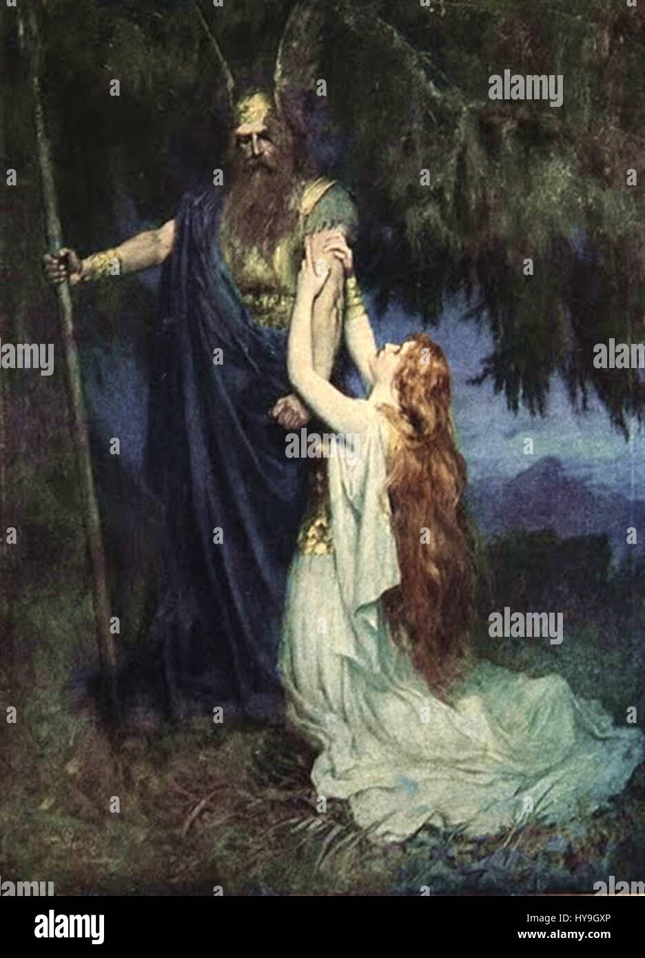 The scene depicted in this artwork shows Brunhilde, a legendary figure ...
