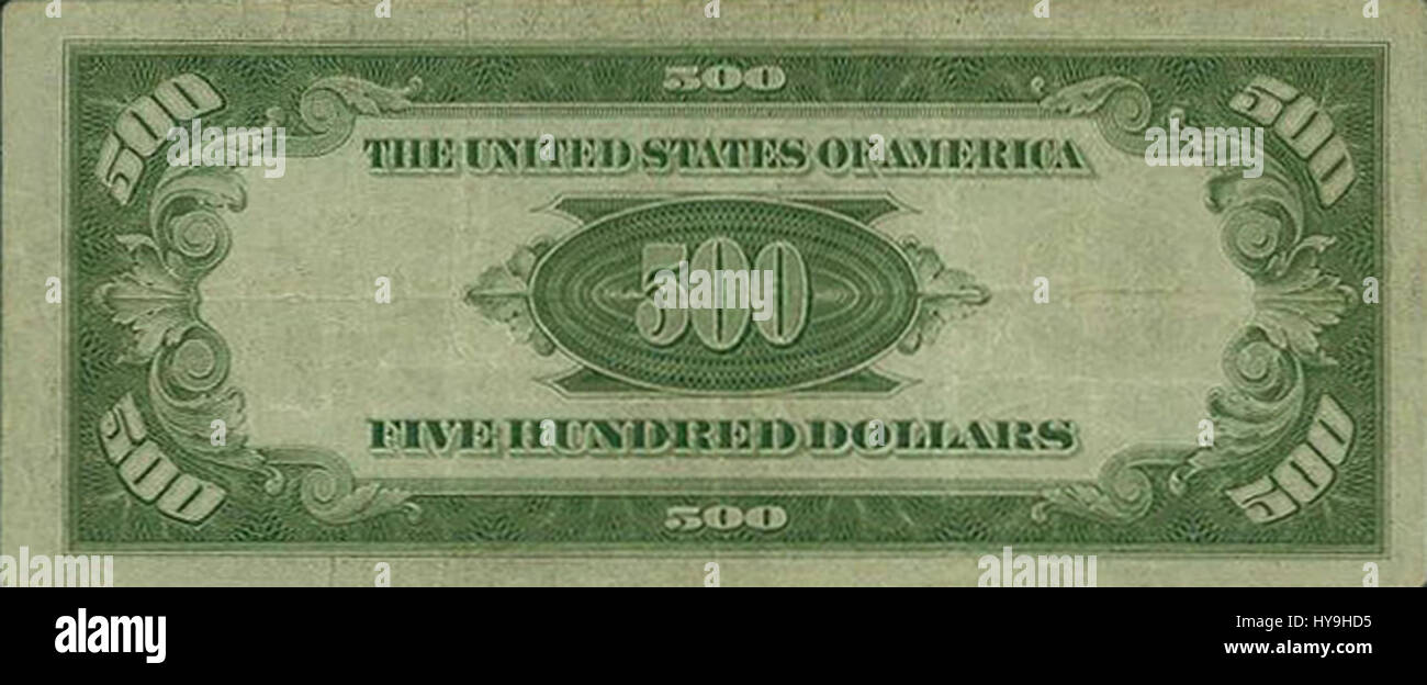 The 500 bill back refers to a historical currency note, likely ...