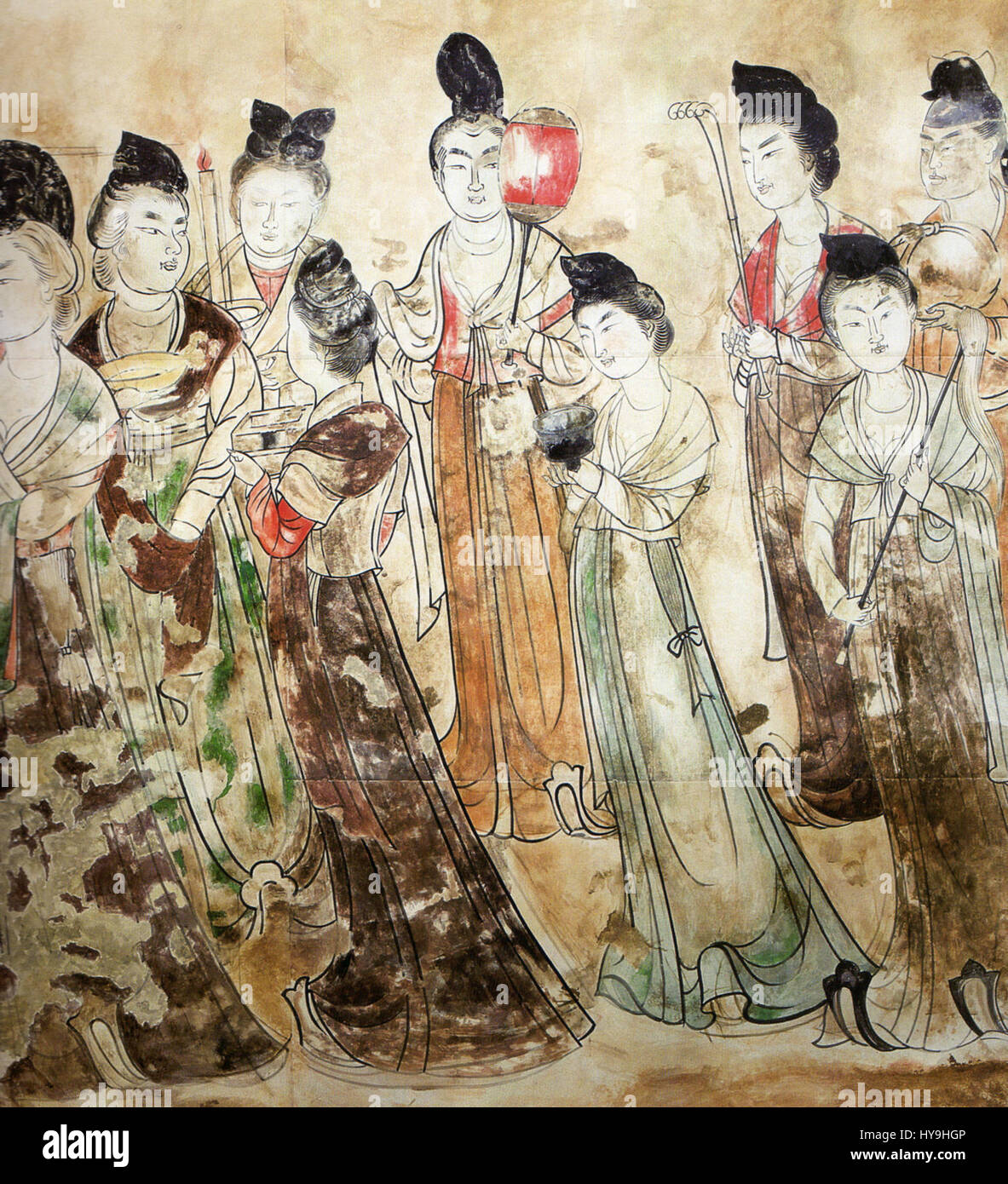 This artwork depicts women of the Tang Dynasty, showcasing their ...