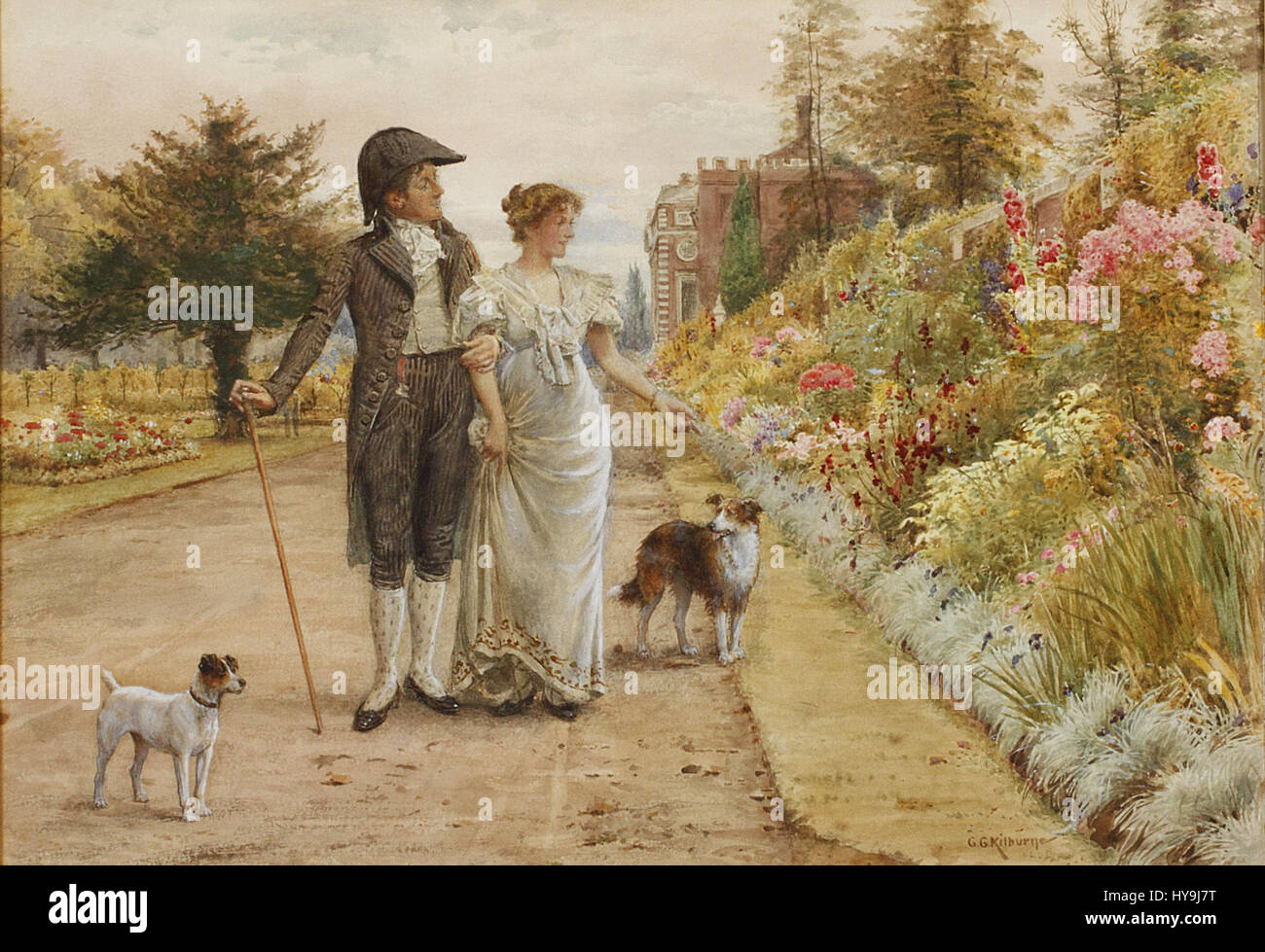 George Goodwin Kilburne A garden stroll Stock Photo - Alamy