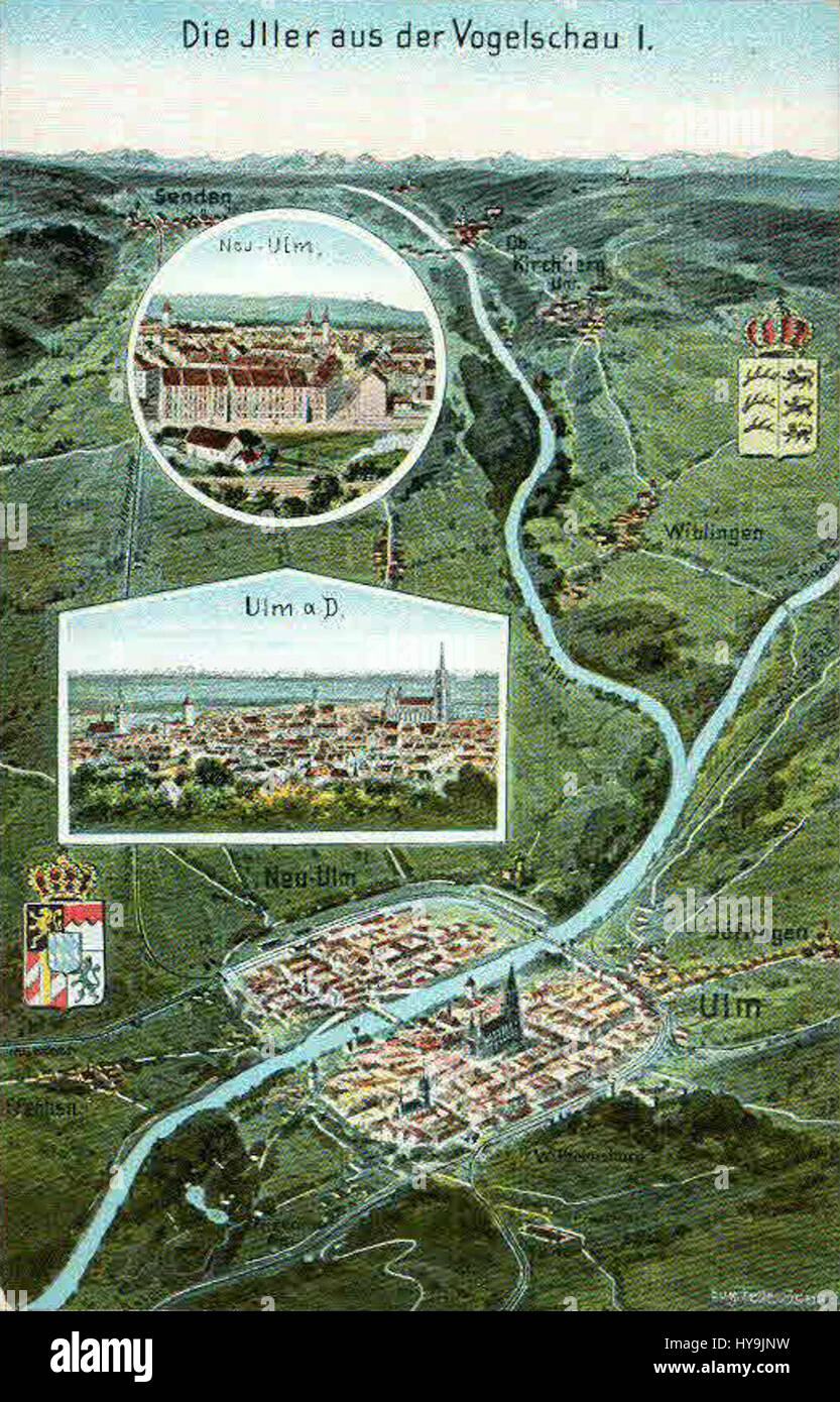 Felle Iller Vogelschau 1 is a depiction of a scenic view of Ulm ...