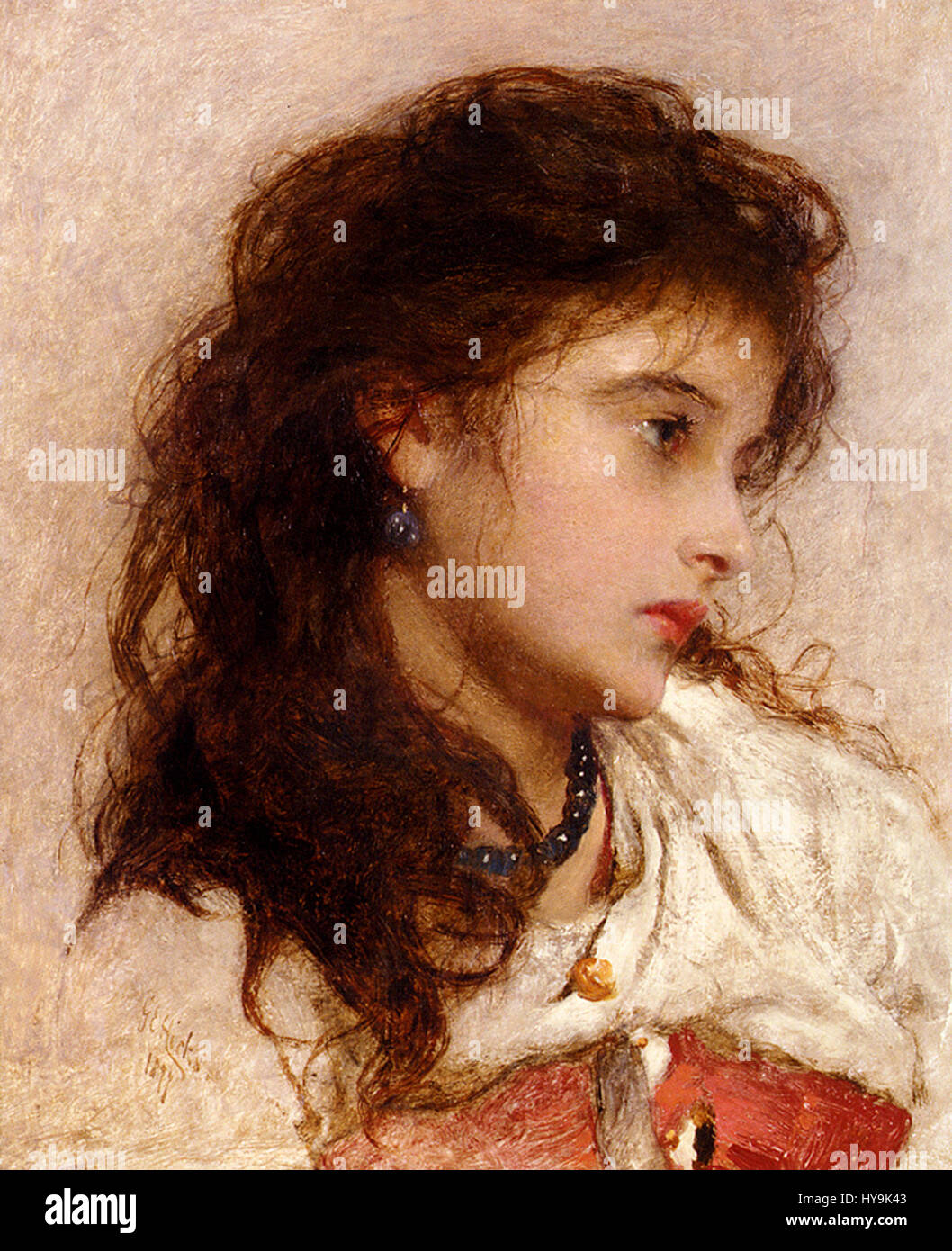 The painting 'Gypsy Girl' by Hicks captures the portrait of a young ...