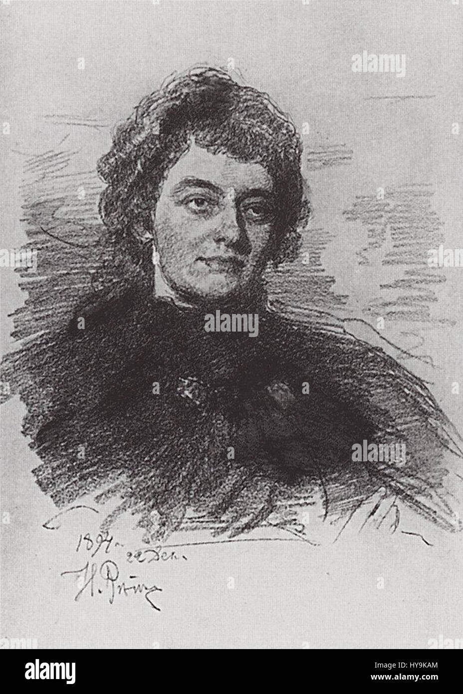 A portrait of the Russian poet Zinaida Gippius by Ilya Repin, capturing ...