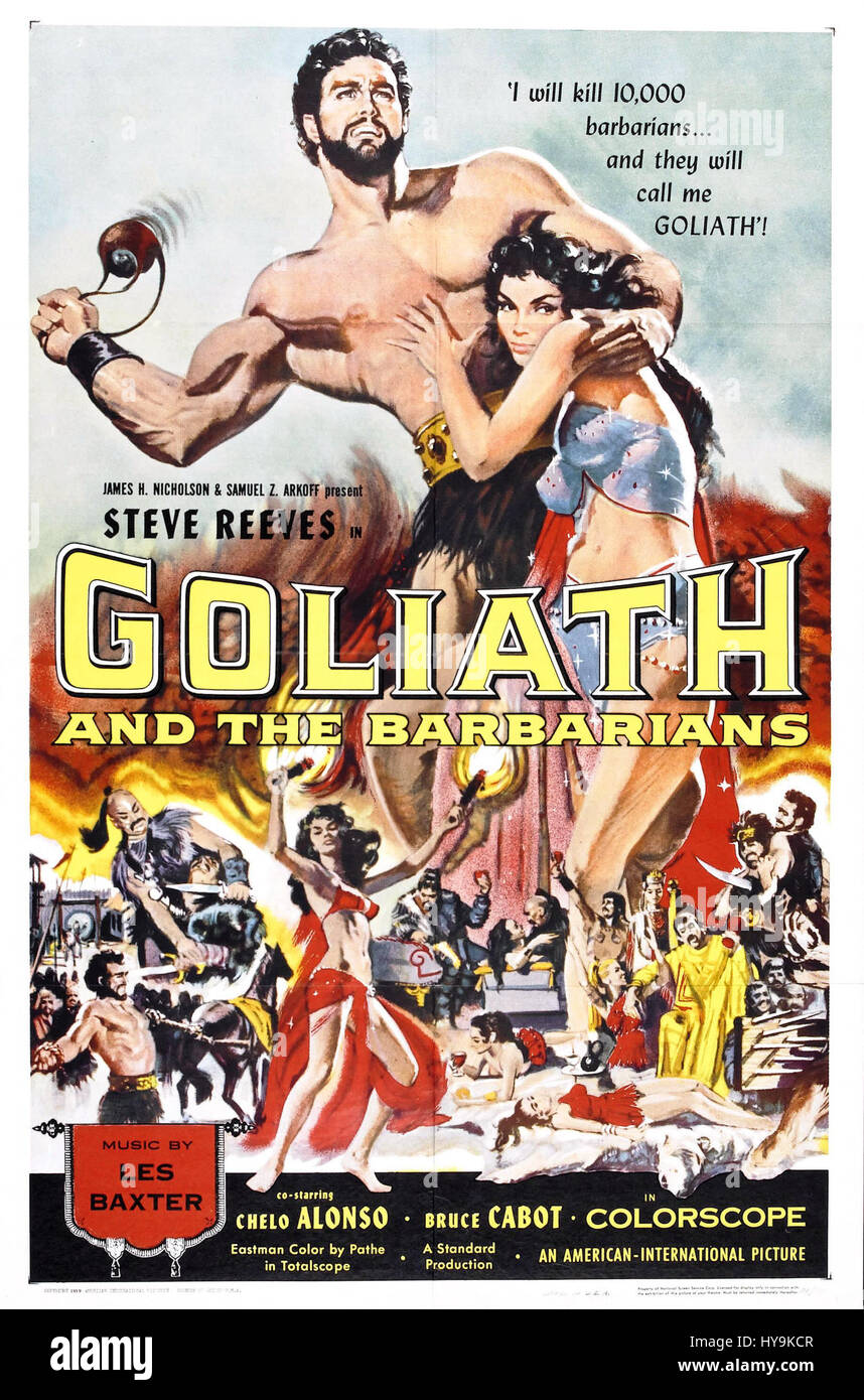 Poster depicting the biblical scene of David and Goliath, illustrating ...